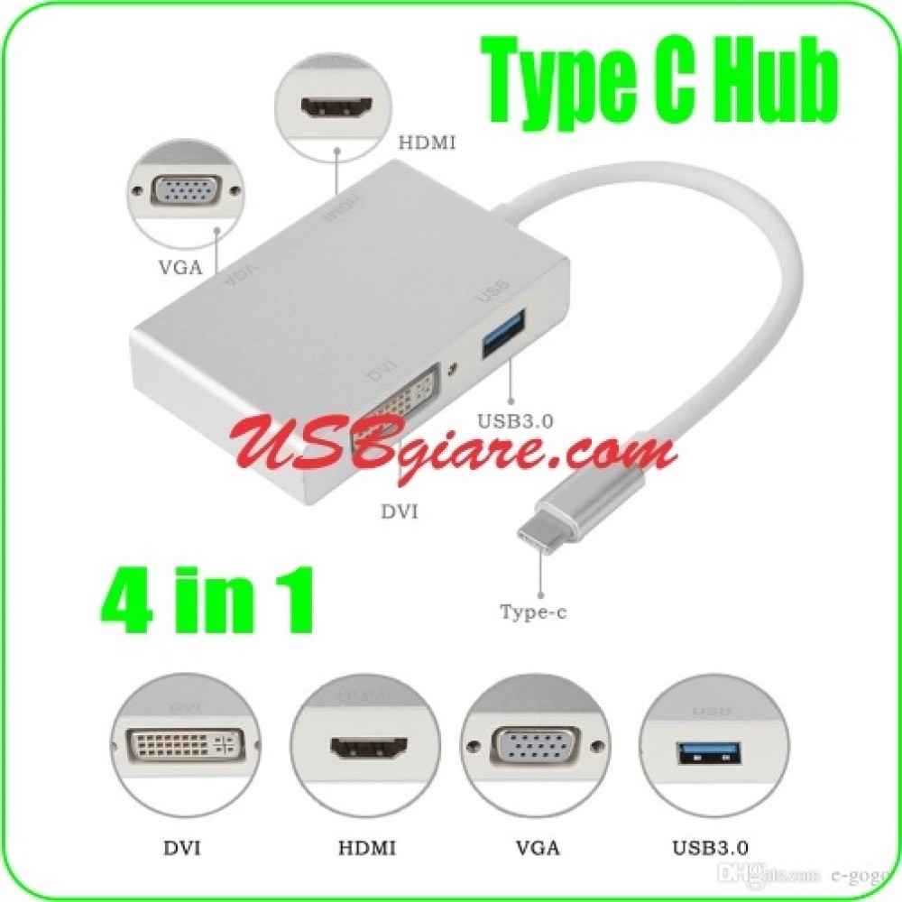 Hub USB 3.1 Type C sang HDMI VGA DVI USB 3.0 4 in 1