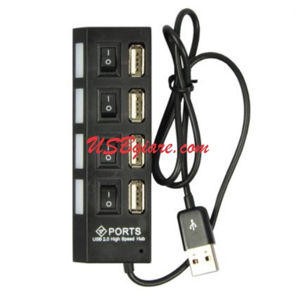 Bộ chia cổng USB 1 ra 4 hình ổ điện có công tắc dùng nguồn riêng